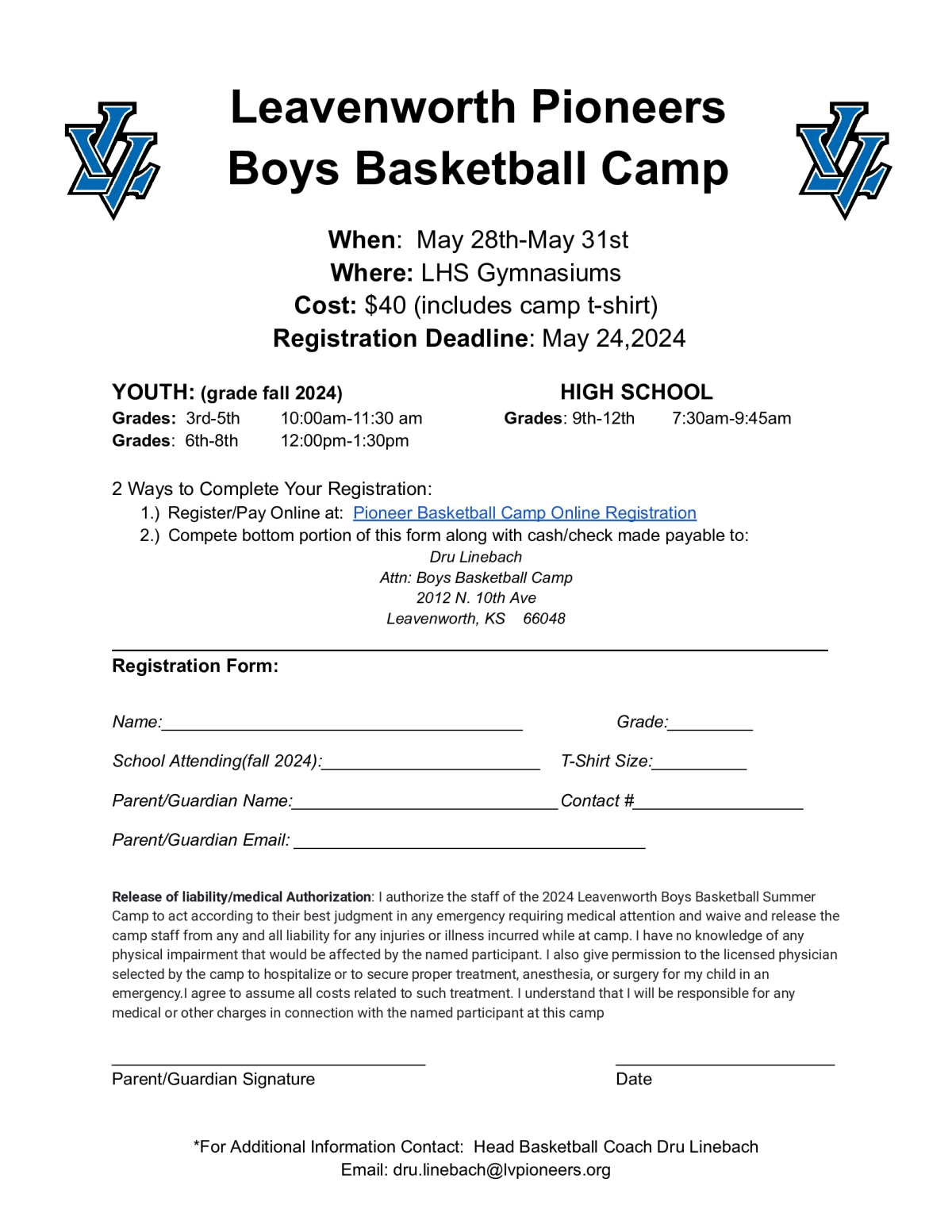 Basketball Camp Registration Template Elmwood Jr. & Sr. High School