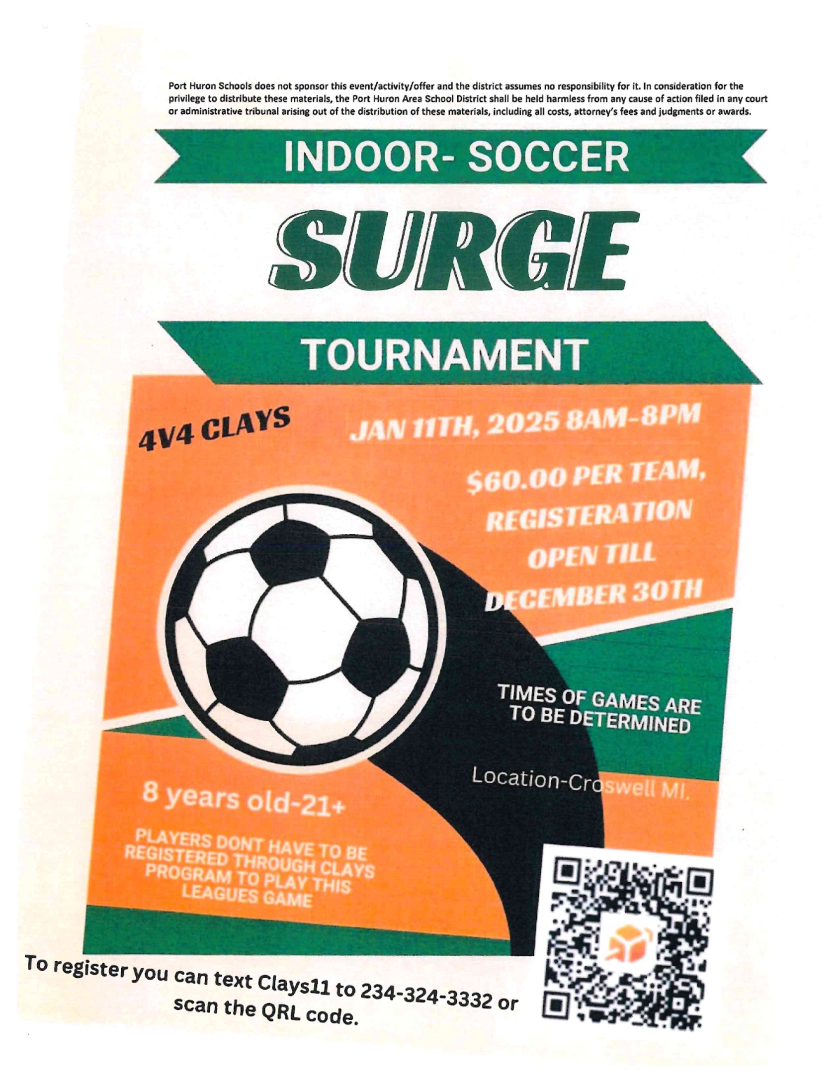 Indoor Soccer Flyer Events From December 24, 2024 – February 7